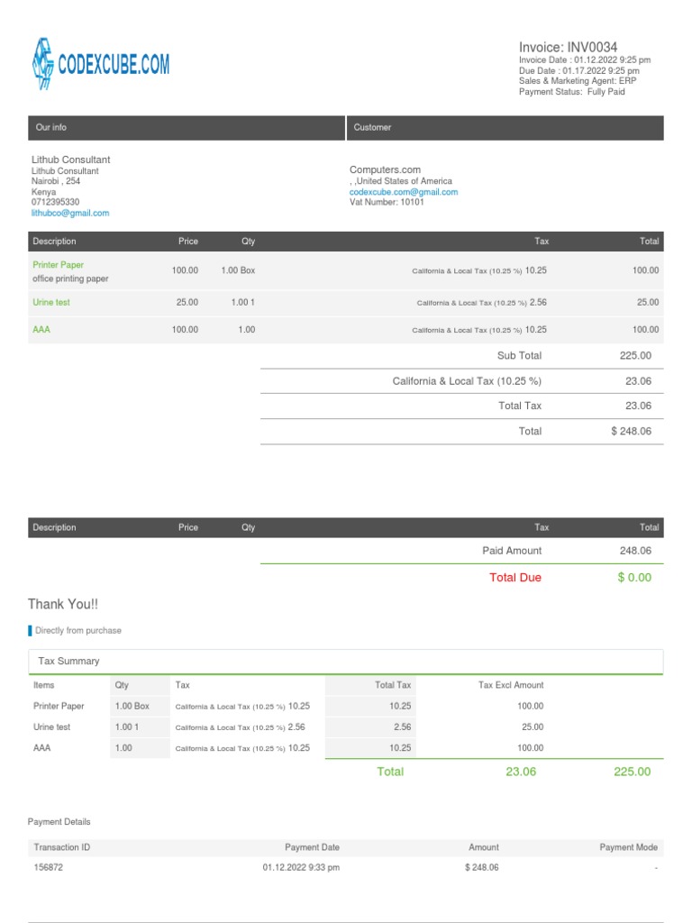 Invoice INV0034 - Fully Paid Details | PDF | Finance & Money Management