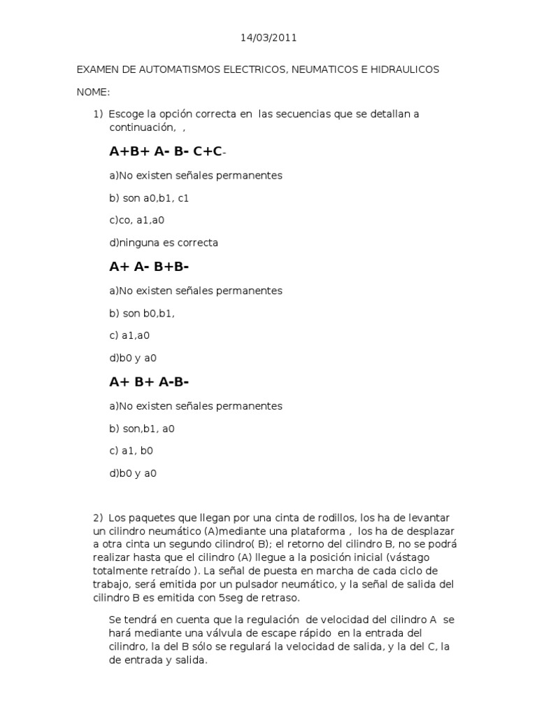 Examen de Automatismos 2011 | PDF | Métodos y materiales de enseñanza