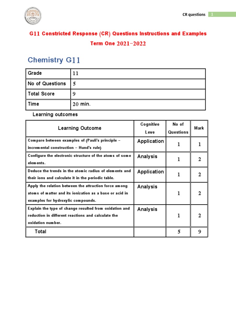 G11 Chemistry English | PDF | Redox | Electron Configuration