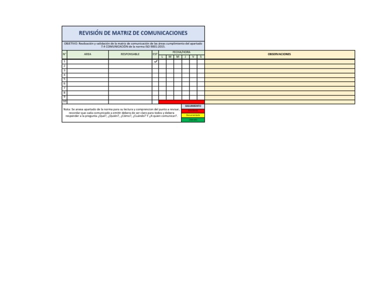 Matriz de Comunicaciones Iso 9001 | PDF