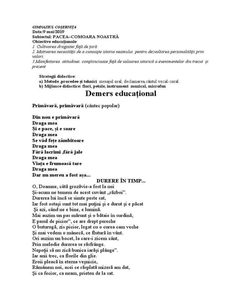 Pacea Comoara Noastra | PDF