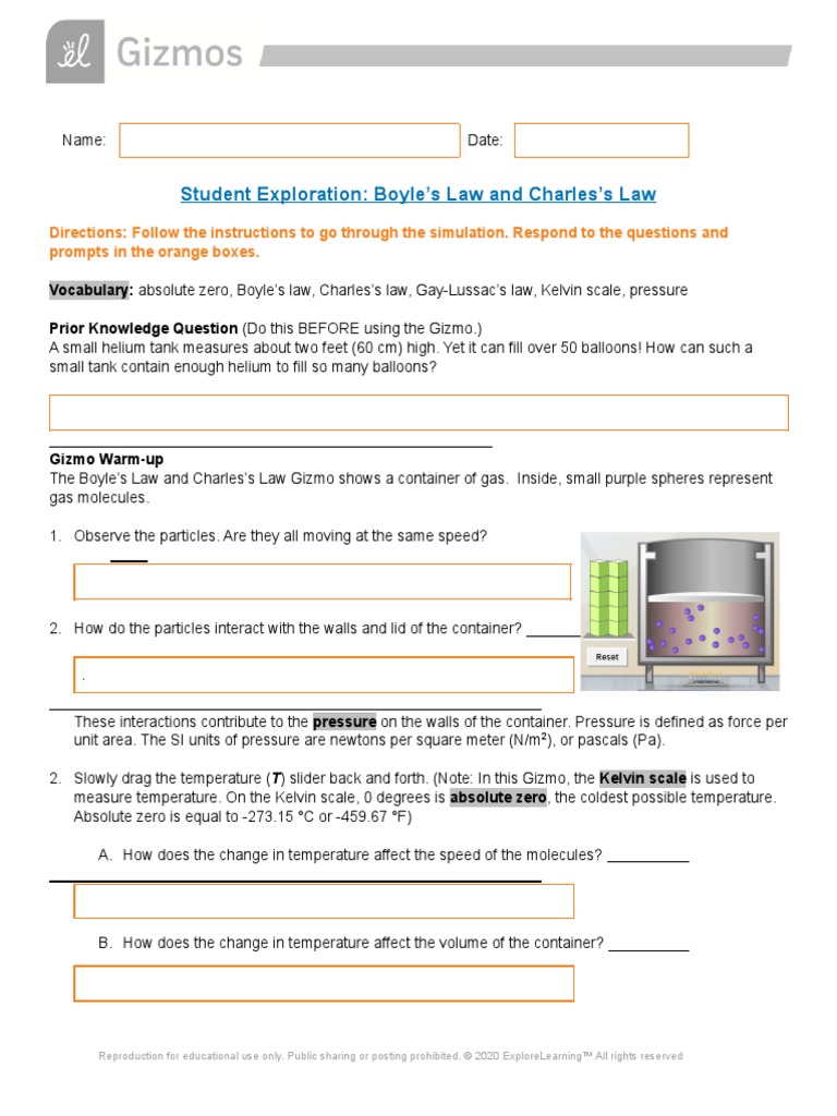 Boyles & Charles' Law Simulation Gizmo | PDF | Gases | Pressure