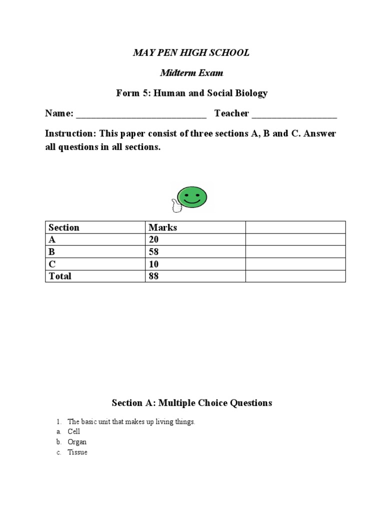 Midterm Exam Form 5 HSB COMPLETE | PDF | Cell (Biology) | Photosynthesis