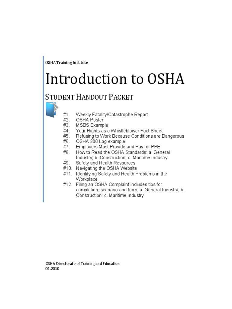 Module 1 - Intro To OSHA (Student Handouts) | PDF | Occupational Safety And Health ...