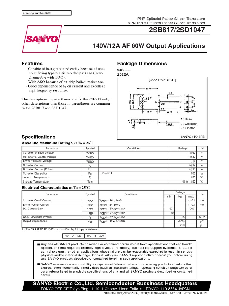 B817 Datasheet | PDF | Bipolar Junction Transistor | Electromagnetism