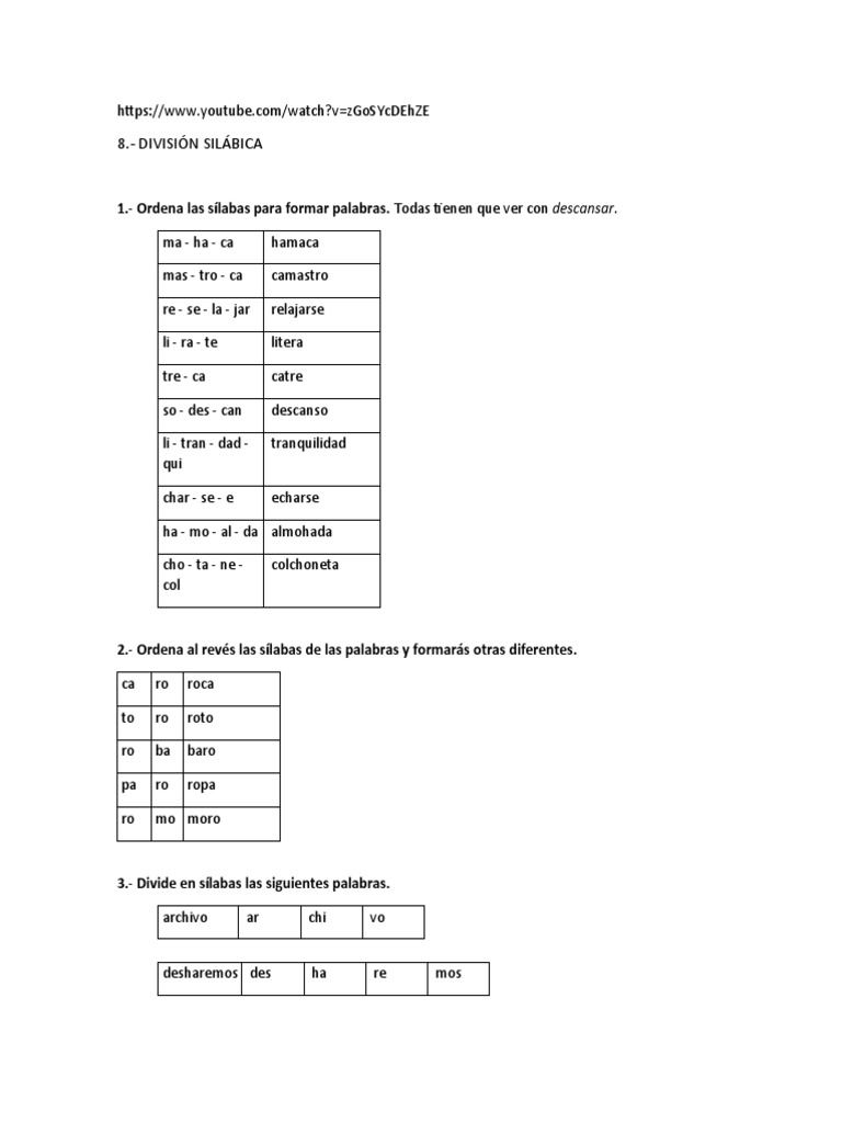 Division De Silabas En Espanol
