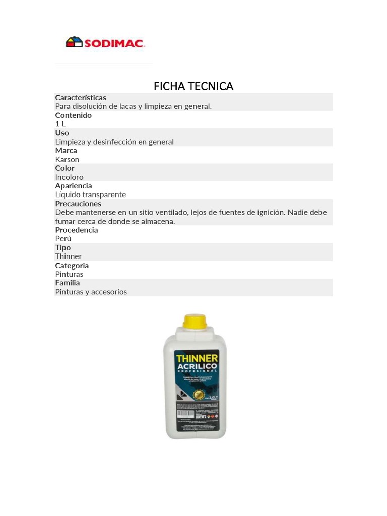 Ficha Tecnica de Thinner | PDF