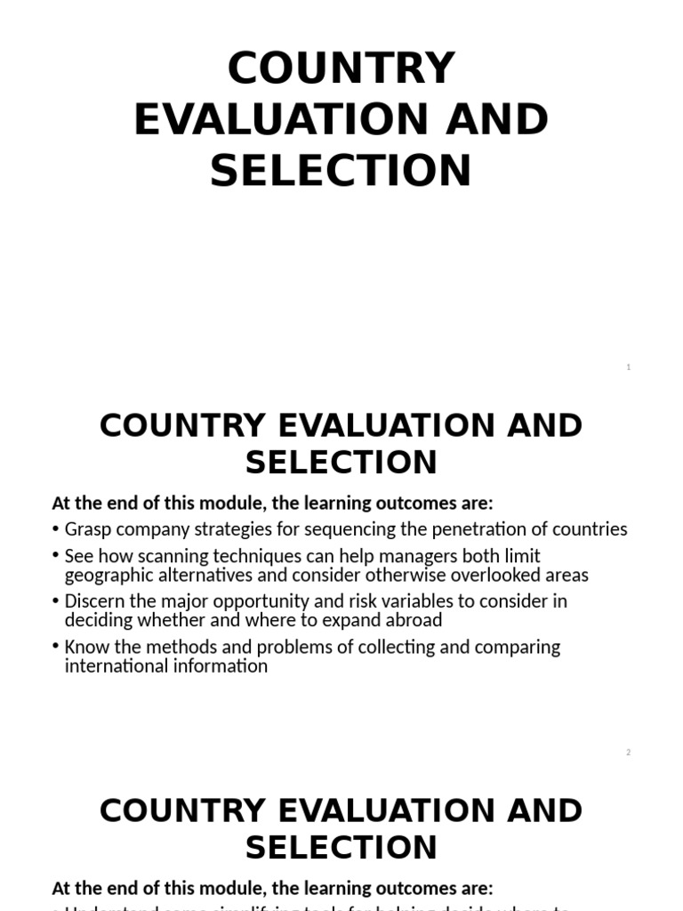 Country Evaluation and Selection | PDF | Risk | Data