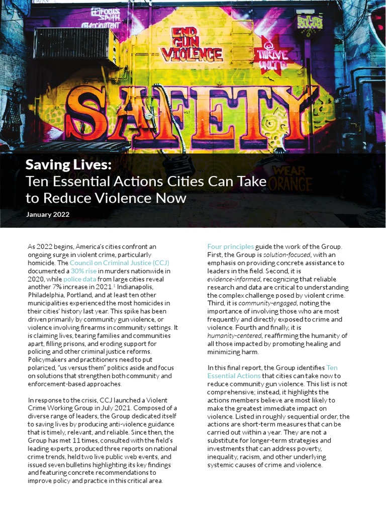 Saving Lives: Ten Essential Actions Cities Can Take To Reduce Violence ...