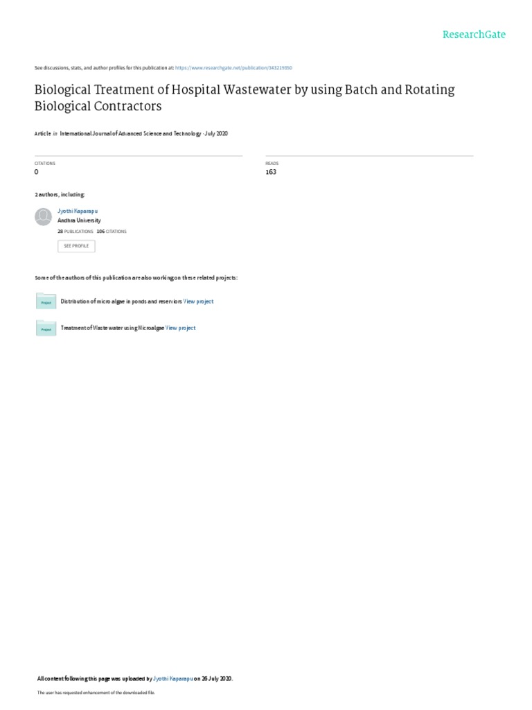 Biological Treatmentof Hospital Wastewaterbyusing Batchand Rotating ...