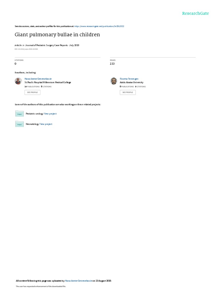 Giant Pulmonary Bullae in Children: Journal of Pediatric Surgery Case ...