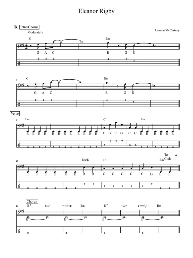 Bass Tab For ER | PDF | Songs Written | The Beatles Songs