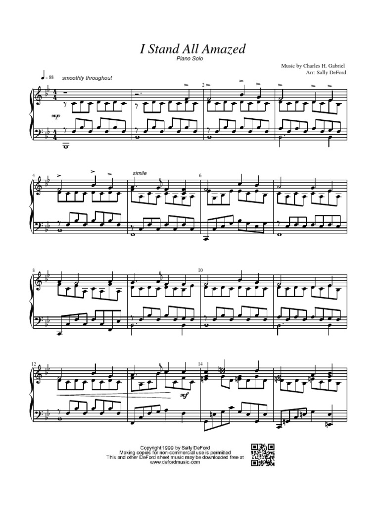 I Stand All Amazed Piano Solo Sheet Music, Arr. Sally Deford | PDF
