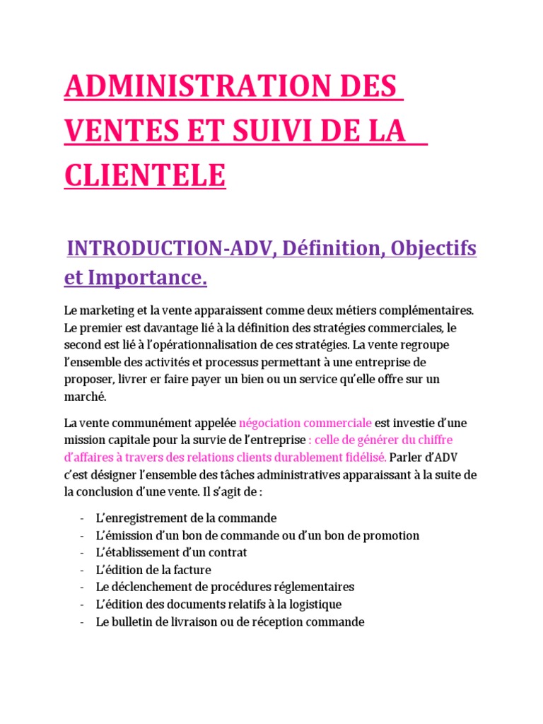 Adv Et Suivi de La Clientele | PDF | Facture | Gestion de la relation ...