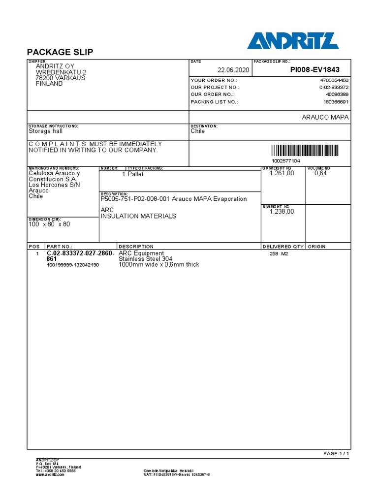 Mapa Evap 0068 Packing List | PDF | Pallet | Materials