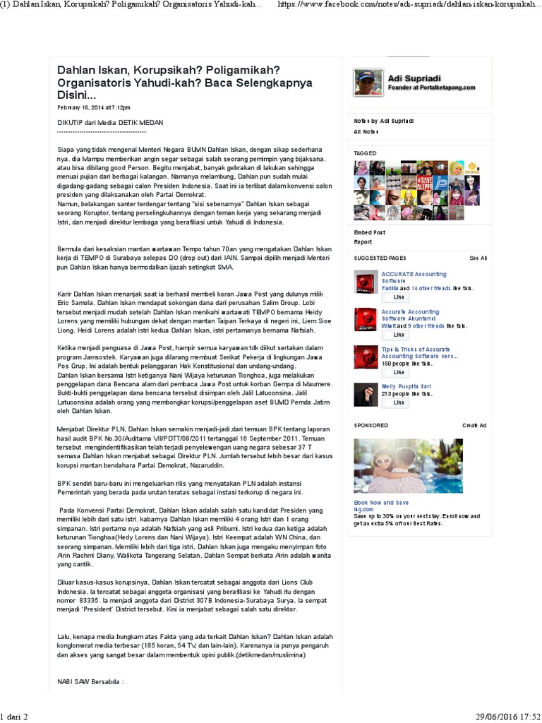 Dahlan Iskan, Korupsikah - Poligamikah - Organisatoris Yahudi-Kah - Baca Selengkapnya Disini | PDF