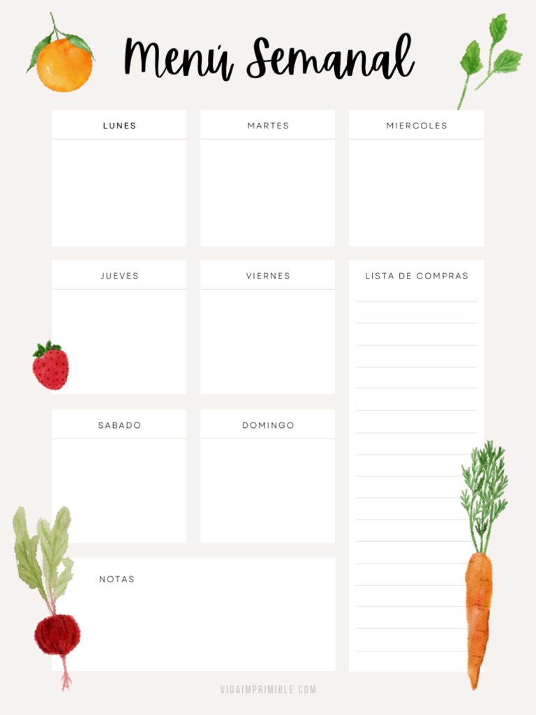 Planificador De Menú Semanal Imprimible Planner Imantado Menu Semanal