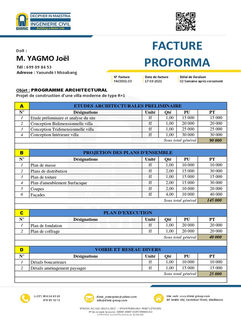 Facture Proforma Programme Architectural | PDF | Économie