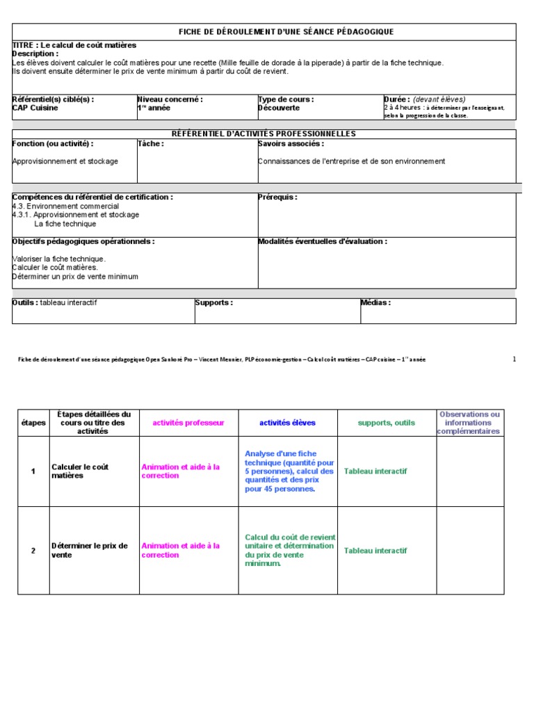 Fiche Pedagogique Fiche Technique | PDF | Pédagogie | Business