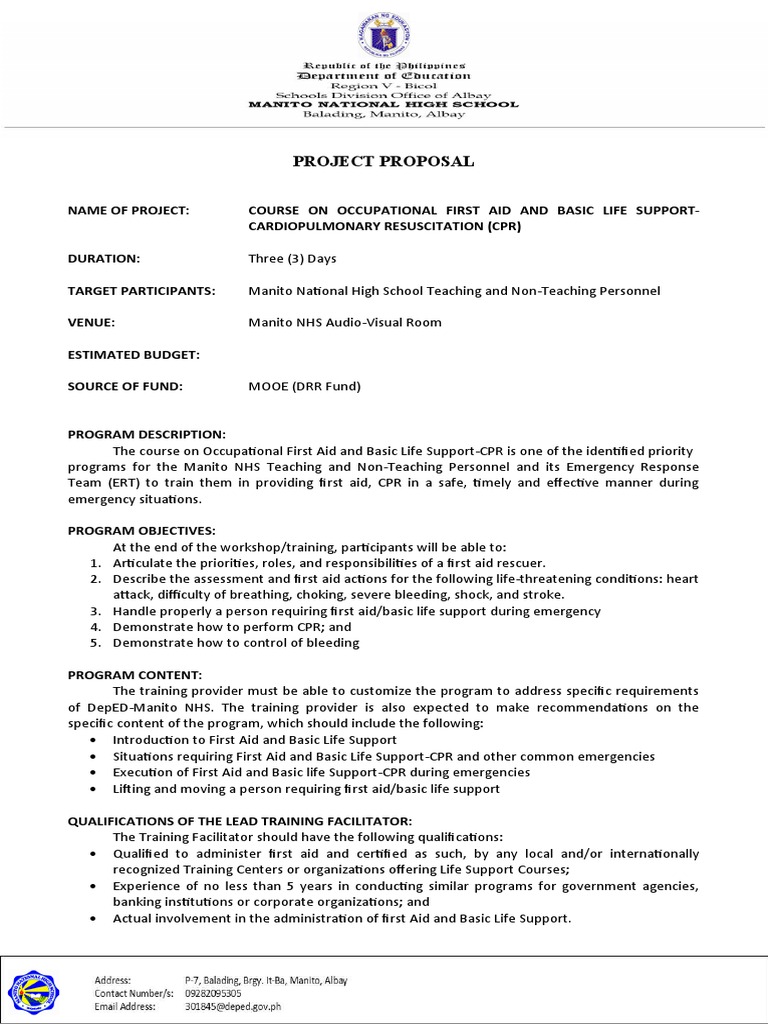 PROJECT PROPOSAL 1st Aid TRNG | Download Free PDF | First Aid | Health Care