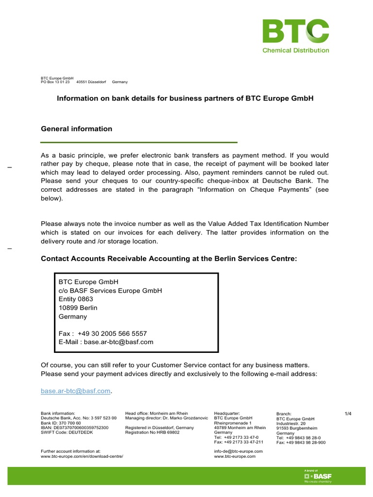 Bank Account Details en | PDF | Cheque | Euro