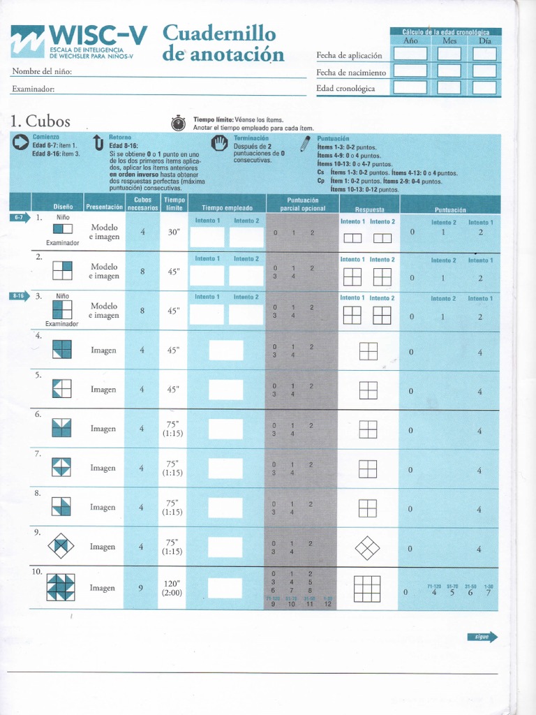 S07.s2 - Cuadernillo de Anotación WISC-V | PDF
