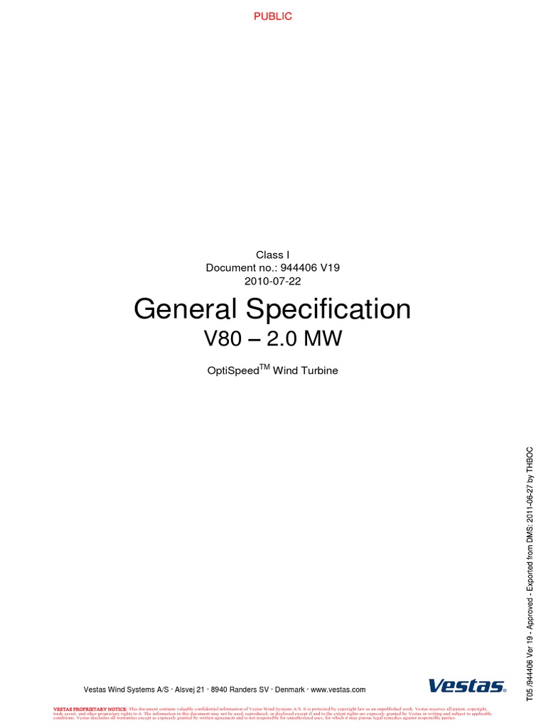 V19 General Specification | PDF | Transmission (Mechanics) | Wind Turbine