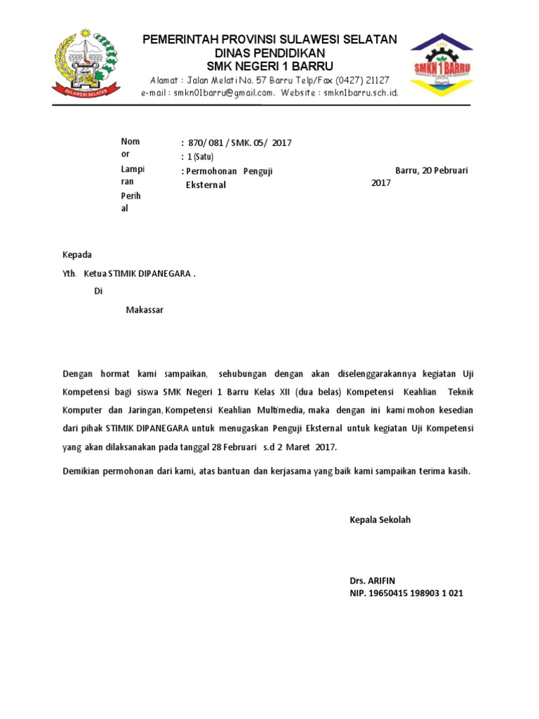 Contoh Surat Permohonan Penguji Eksternal | PDF