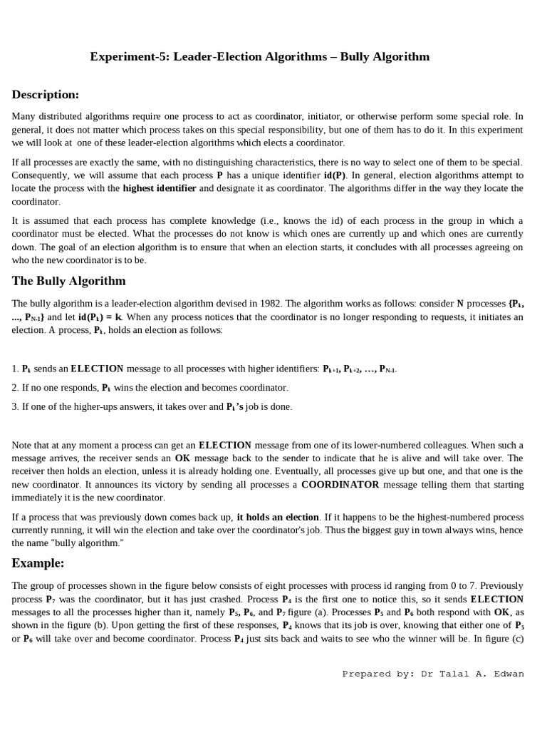Experiment-5: Leader-Election Algorithms - Bully Algorithm Description ...