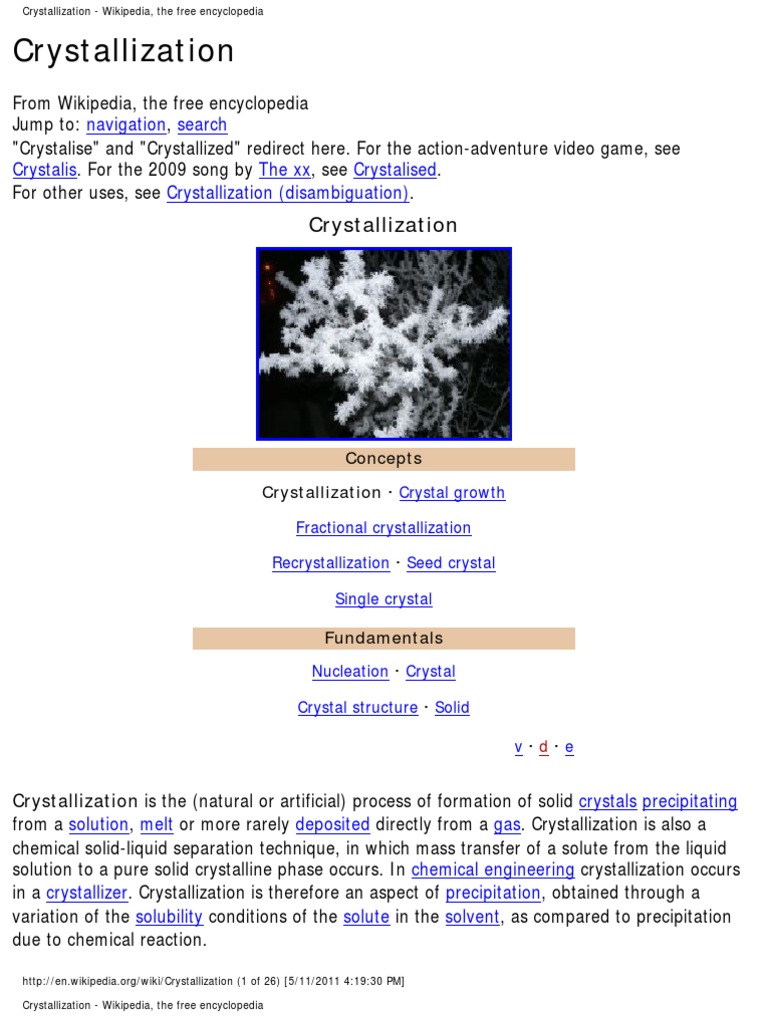 Crystallization - Wikipedia, The Free Encyclopedia | PDF | Crystallization | Nucleation