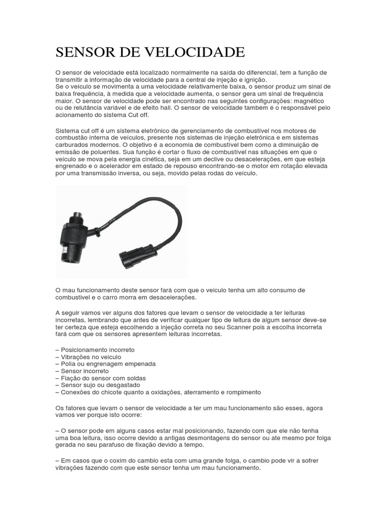 Sensor de Velocidade: Causas de Mau Funcionamento e Testes | PDF ...