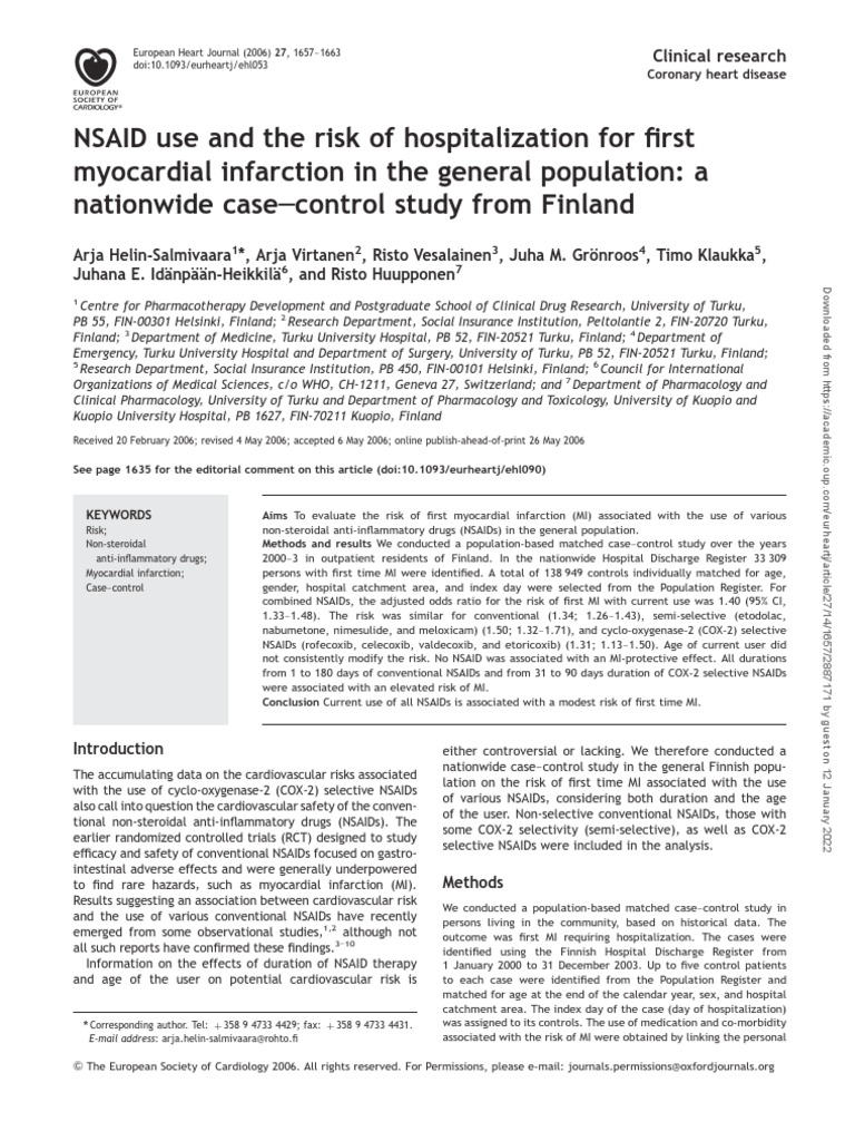 NSAID Use and The Risk of Hospitalization For First Myocardial ...