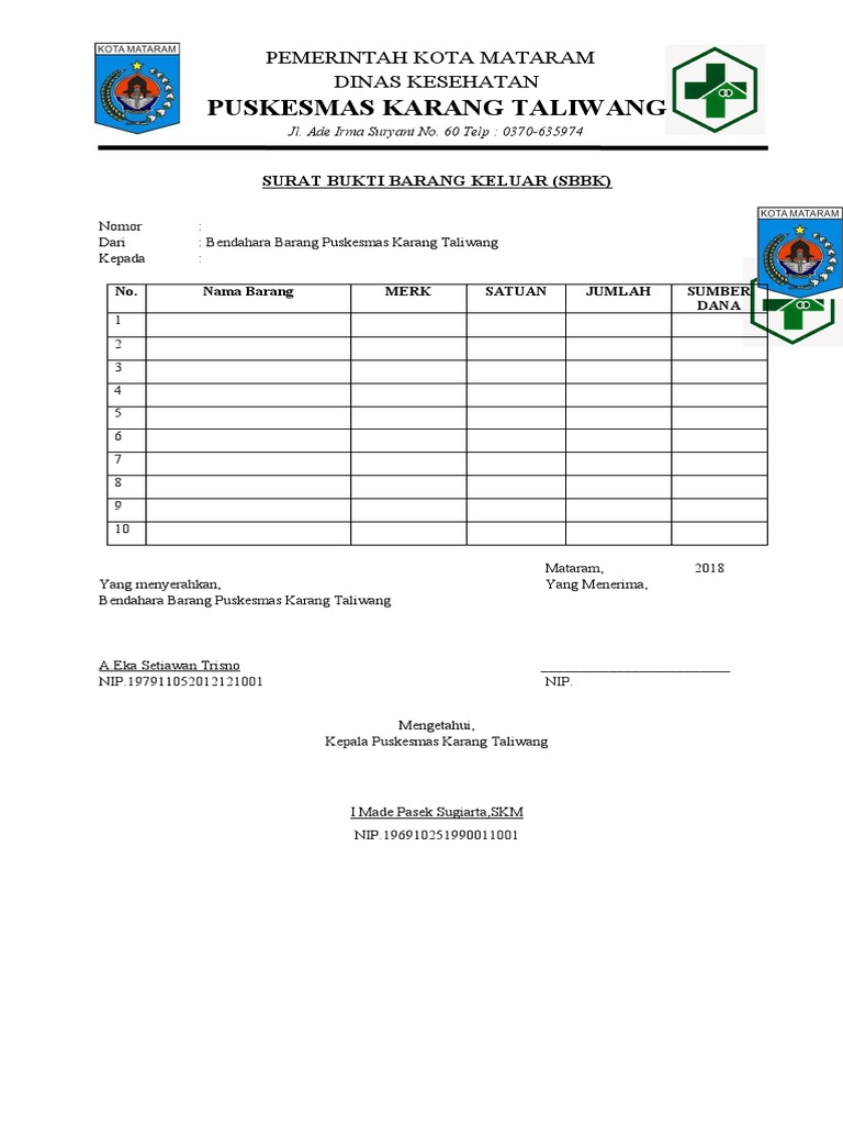 Surat Bukti Barang Keluar Sbbk Pdf