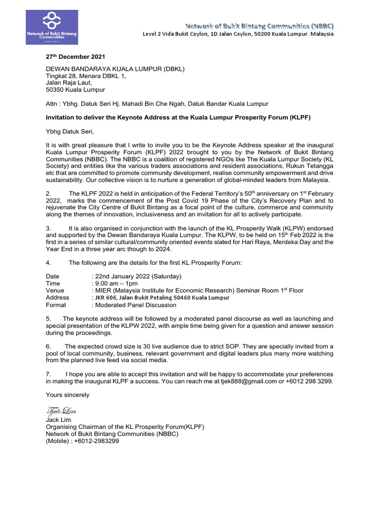 Keynote Invite: KL Prosperity Forum | PDF | Malaysia