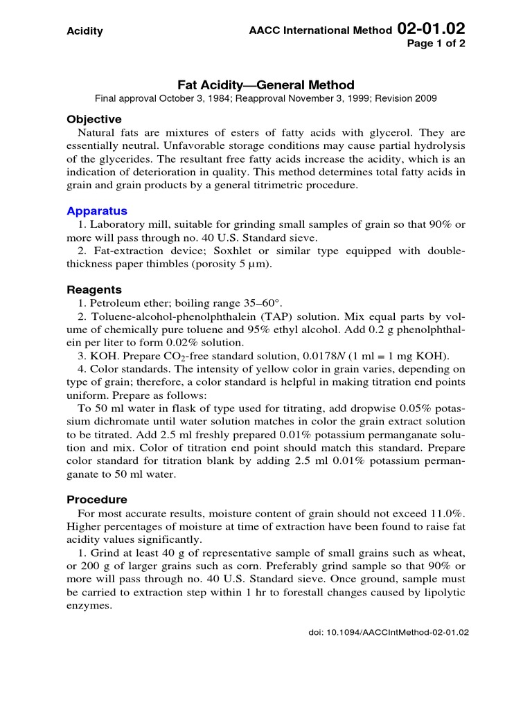 Fat Acidity Testing Method for Grains | PDF | Chemistry | Titration