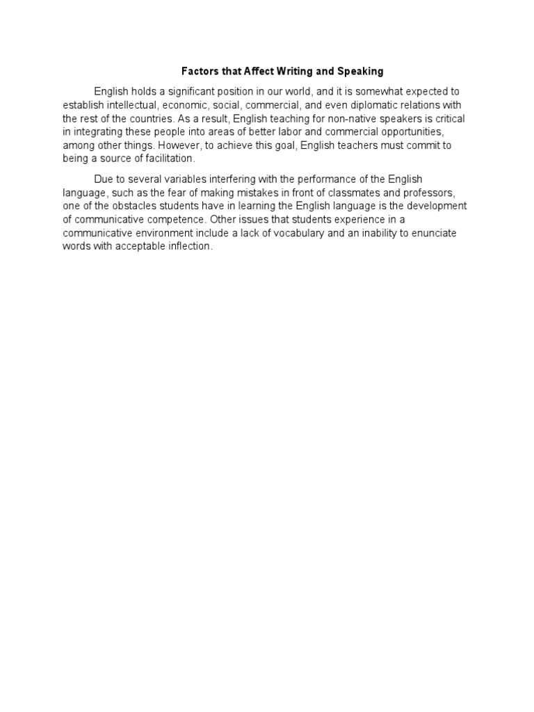 Factors Influencing Writing and Speaking Skills | PDF