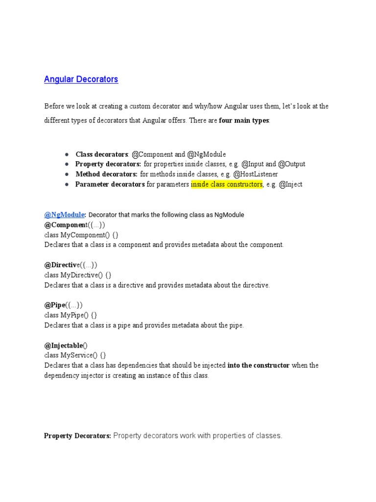 Angular Decorators: @ngmodule | PDF | Class (Computer Programming) | Constructor (Object ...