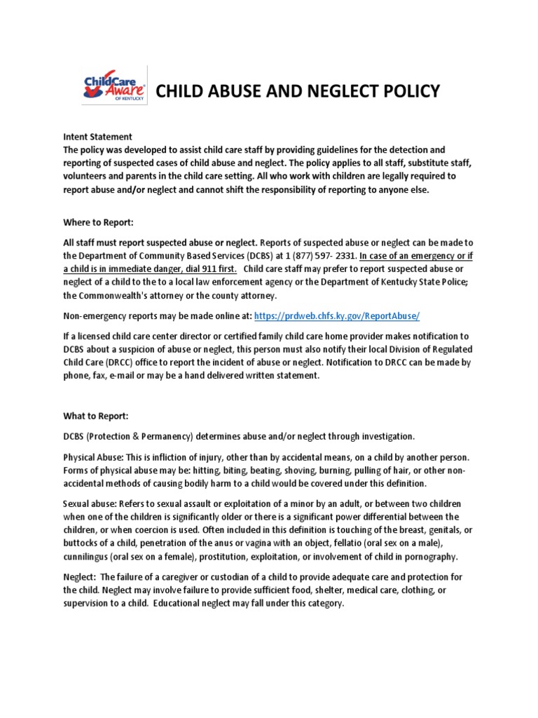 10 5 Child Abuse and Neglect Example Policy | PDF | Child Abuse ...