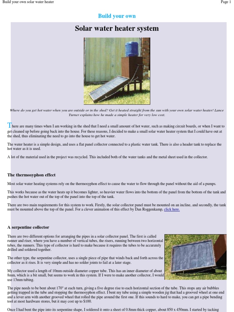 Build Your Own Solar Water Heater | PDF | Manufactured Goods | Materials