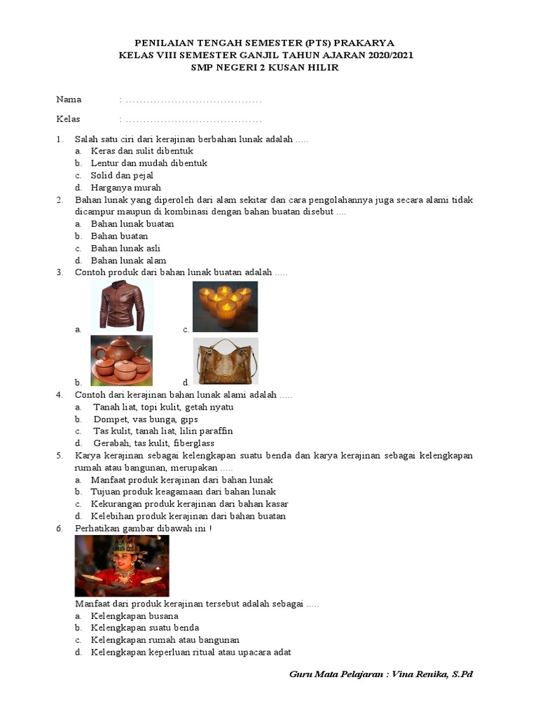 PTS Prakarya Kelas Viii Semester Ganjil Ta 2021-2022 | PDF | Seni