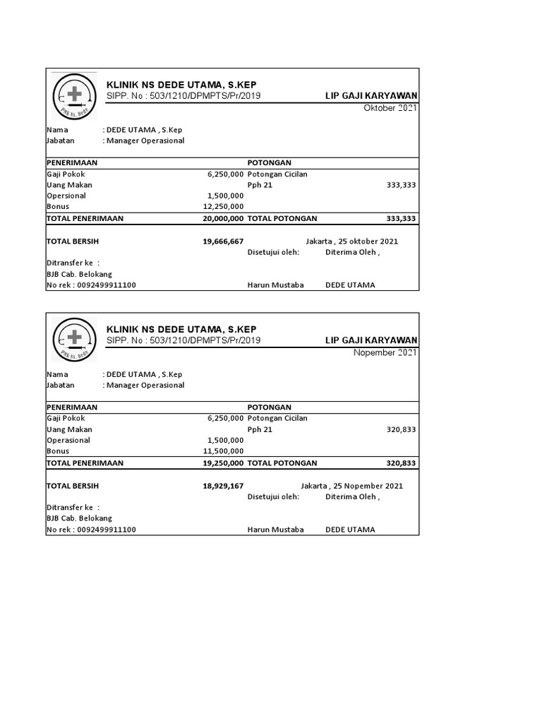 Slip Gaji Dede Utama 2021-2022 | PDF
