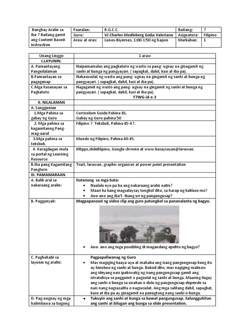 Banghay Aralin Sa Filipino 7 | PDF