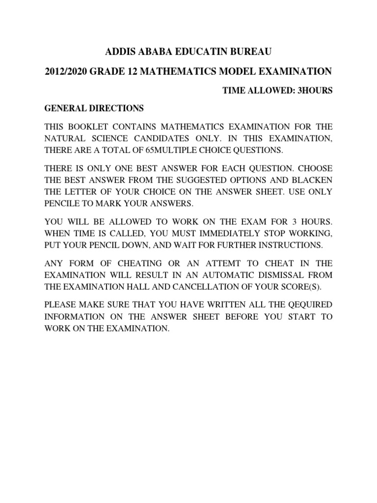 Maths Model 12-1 | PDF | Elementary Mathematics | Mathematics