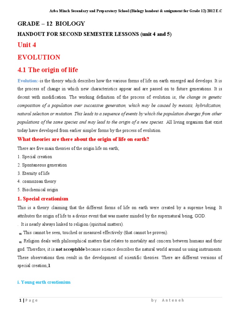 GRADE 12 Bio Unit 4&5 | PDF | Evolution | Creationism