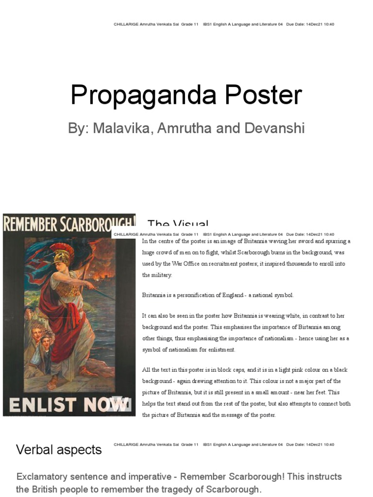 WW1 Propaganda Poster Analysis | PDF | Propaganda