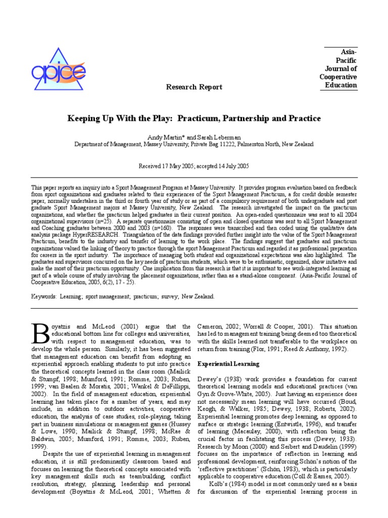 Keeping Up With The Play: Practicum, Partnership and Practice | PDF ...