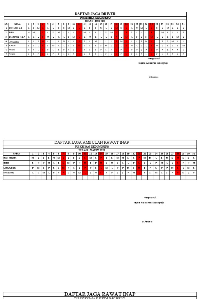 Jadwal Driver Ambulan Juli 2021 2 | PDF | Health Care | Medical And ...