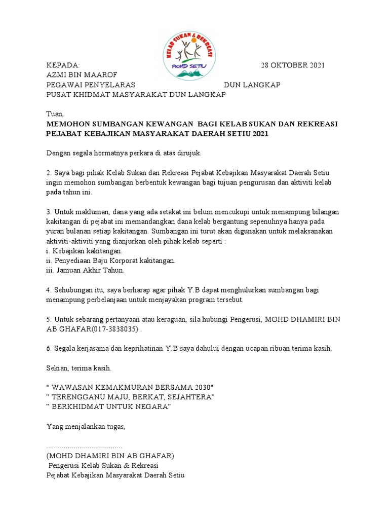 Surat Mohon Sumbangan Yb 2021 | PDF