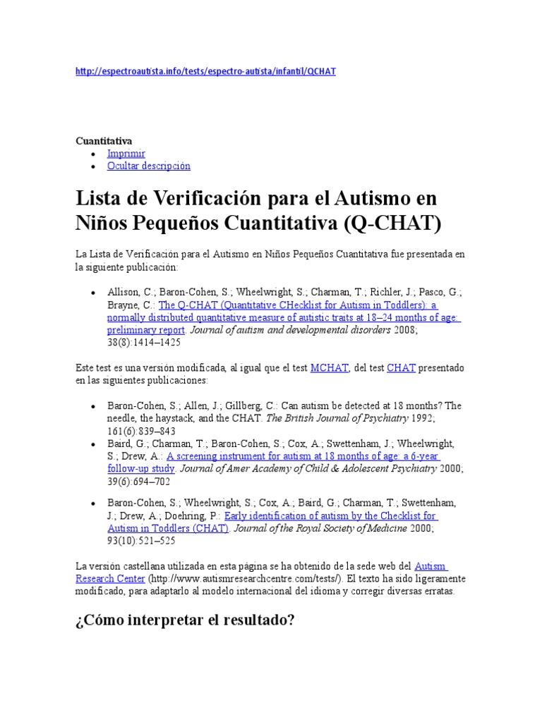 Qchat Tabla de Categoría | Descargar gratis PDF | Cuestionario ...