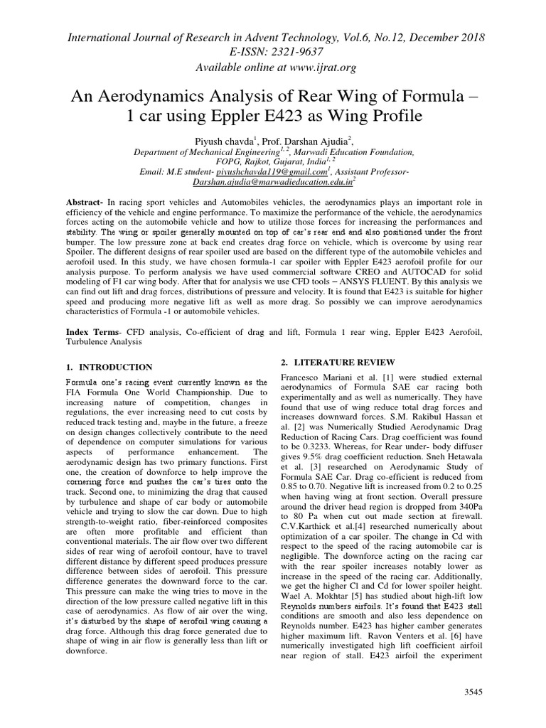 Aerodynamic Analysis of Eppler E423 Wing | PDF | Lift (Force) | Airfoil